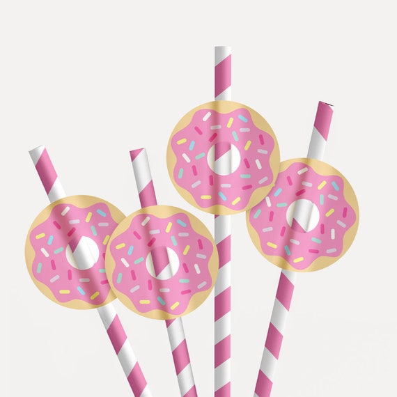 Pink Donut Straw Topper Printable Doughnut Custom Flags | Etsy