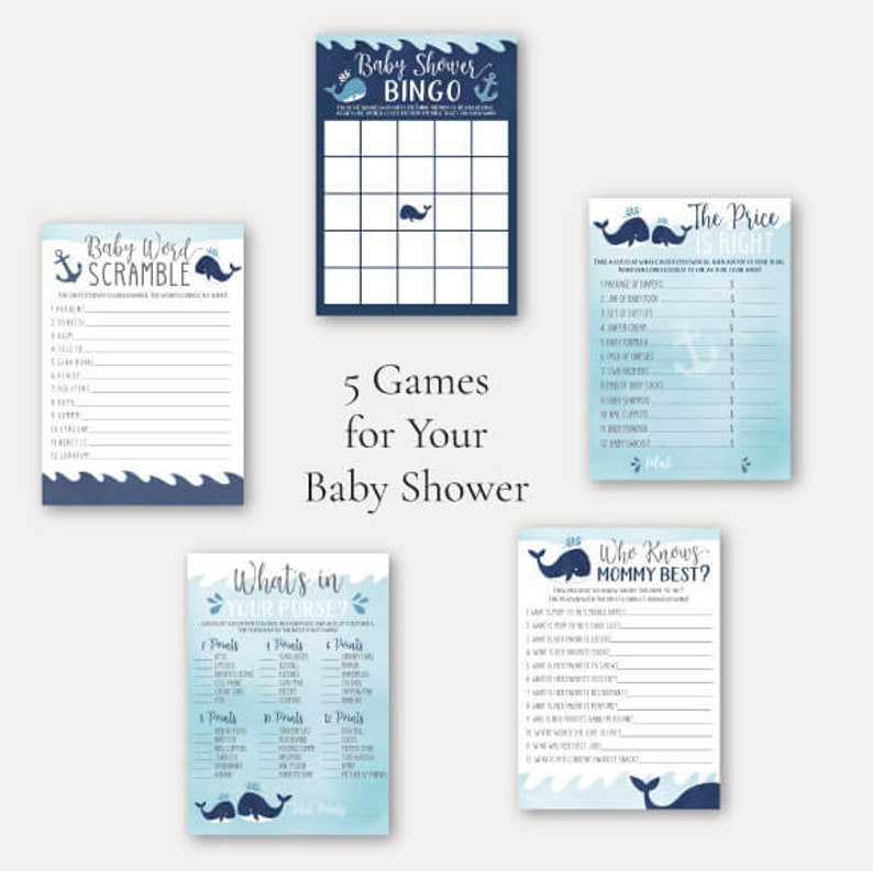 Whale Nautical Baby Shower Complete Package Templates, Baby Shower ...