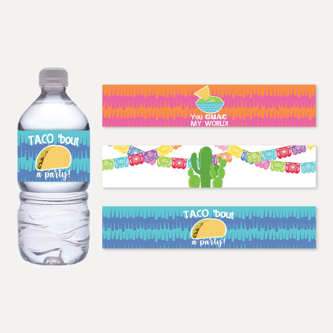 Printable Taco Water Bottle Labels, Customized Fiesta Juice Wraps ...