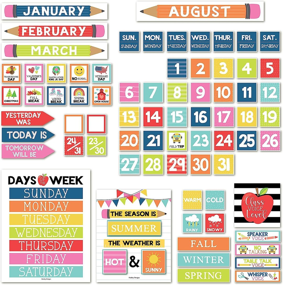 Colorful Classroom Calendar Set Bulletin Board Sets for Teachers ...