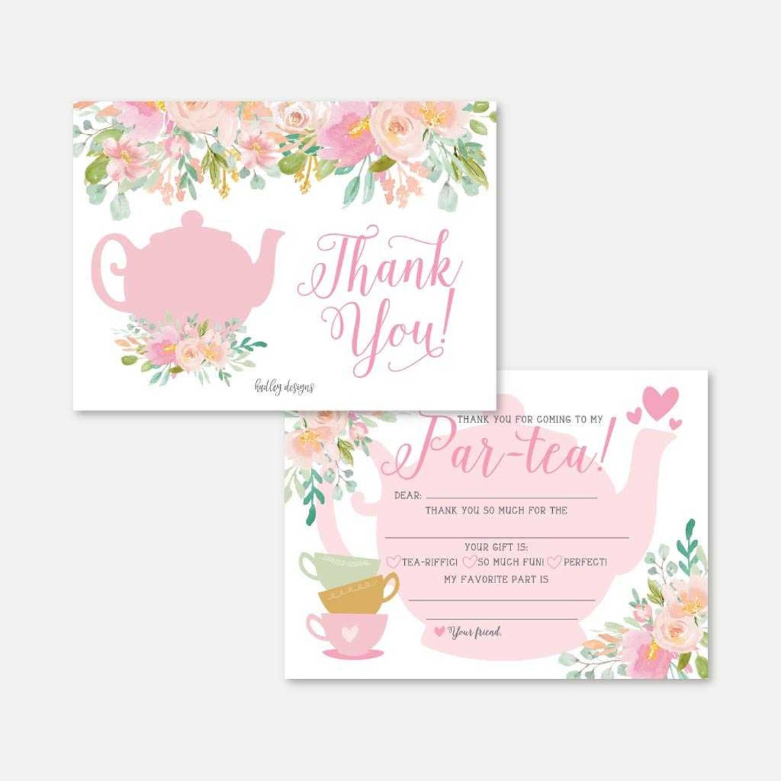 Tea Kids Party Fill in the Blank Thank You Card Template - Tea Thank ...