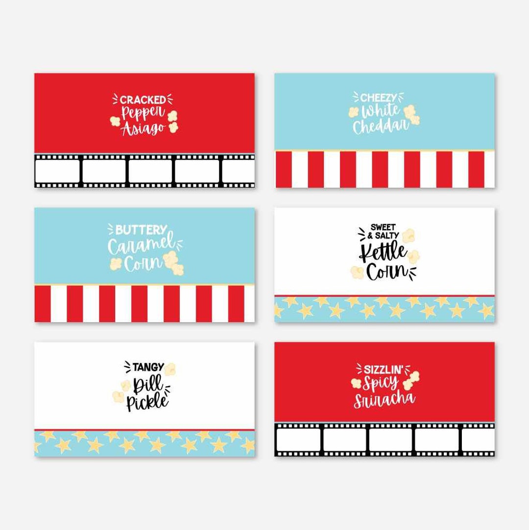 Movie Night Popcorn Flavor Wrap Template Popcorn Label Birthday ...