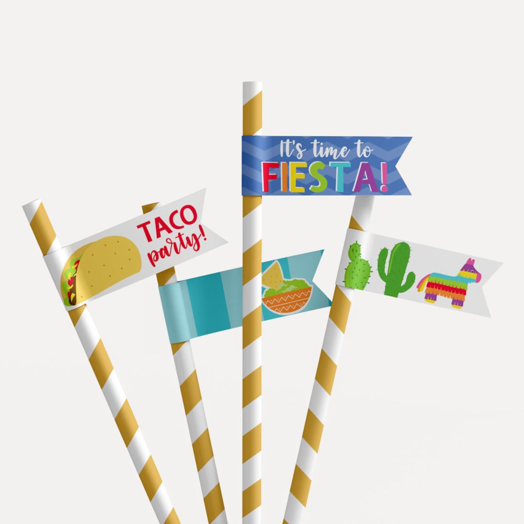 Taco Custom Straw Tags Template, Printable Mexican Llama Paper Flags ...