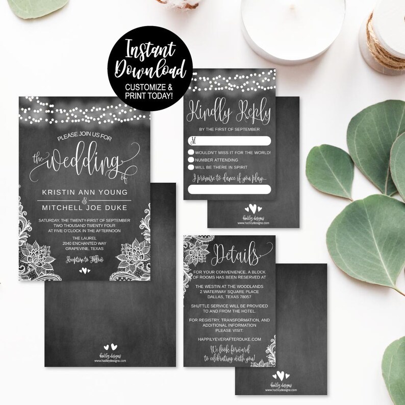 Simple Wedding Invite Templates Wedding Invitation Suites | Etsy