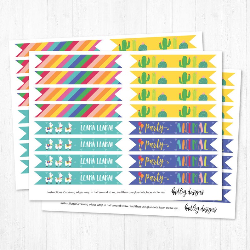 Llama Kids Party Straw Flags Template Printable Straw Flag | Etsy