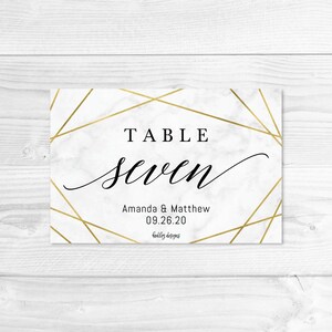 Marble and Gold Geometric Wedding Table Numbers Template - DIY Table ...