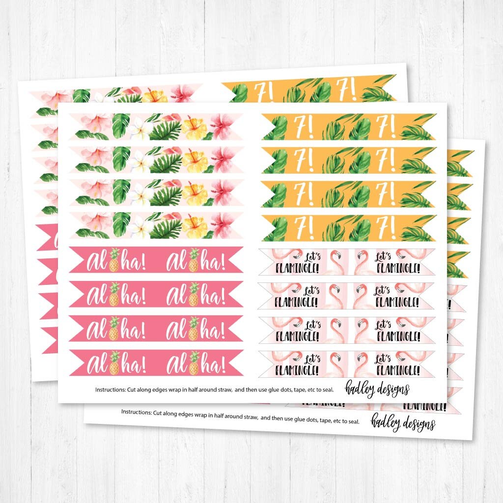 Tropical Kids Party Straw Flags Template Printable Straw | Etsy