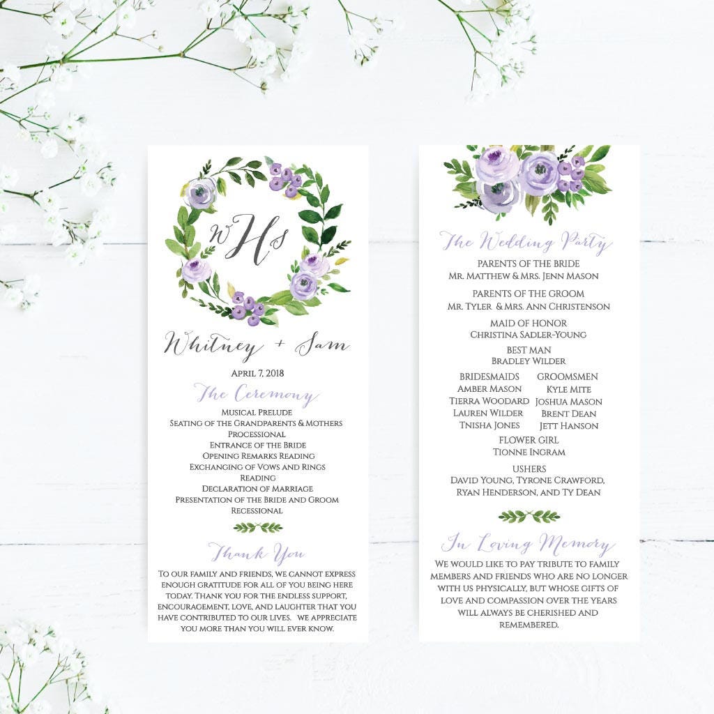 DIY Printable Wedding Programs Templates Wedding Program | Etsy