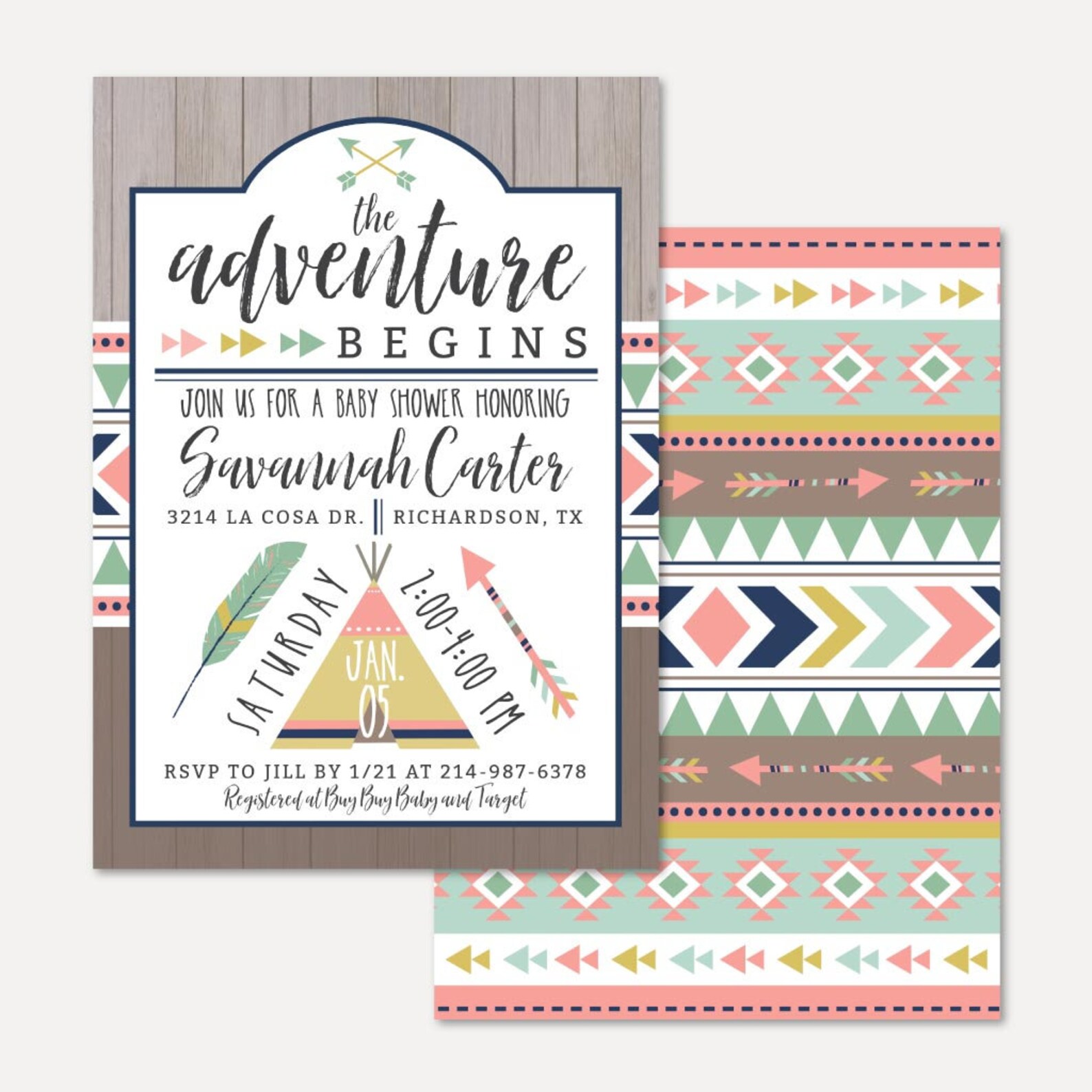 Aztec Adventure Girl Printable Baby Shower Invitation, Affordable Baby ...