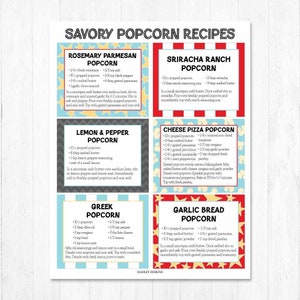 Movie Night Popcorn Recipe Cards Template - Movie Night Recipes, Movie ...