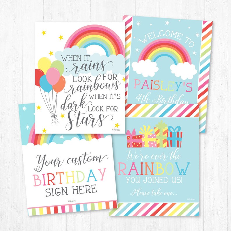 Rainbow Kids Party Sign Set Templates Custom Sign Favors | Etsy