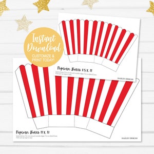 Printable Popcorn Box, Popcorn Template, Custom Popcorn Box, Carnival ...
