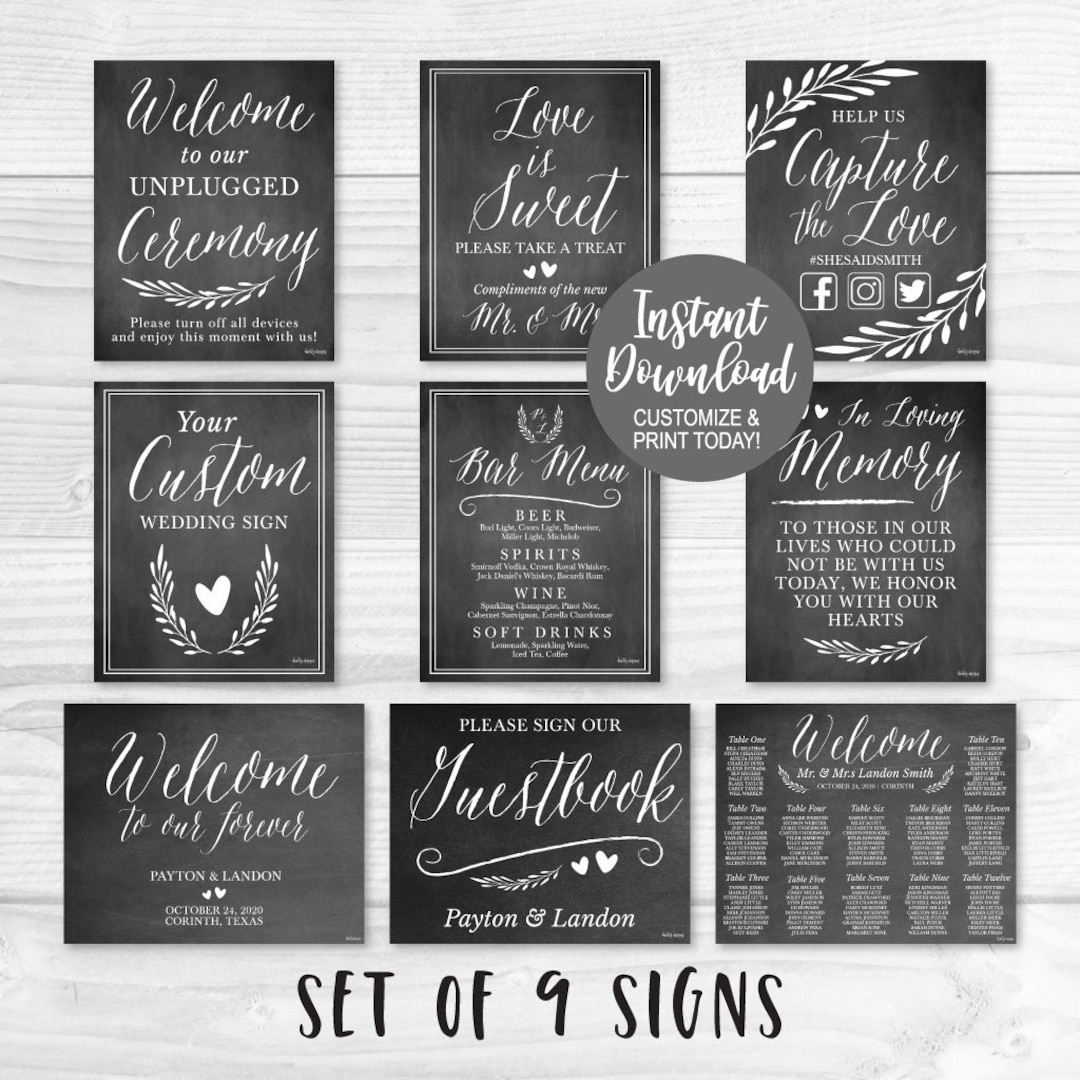 Wedding Signs Printable Bundle, Printable Wedding Sign Templates, Cheap ...