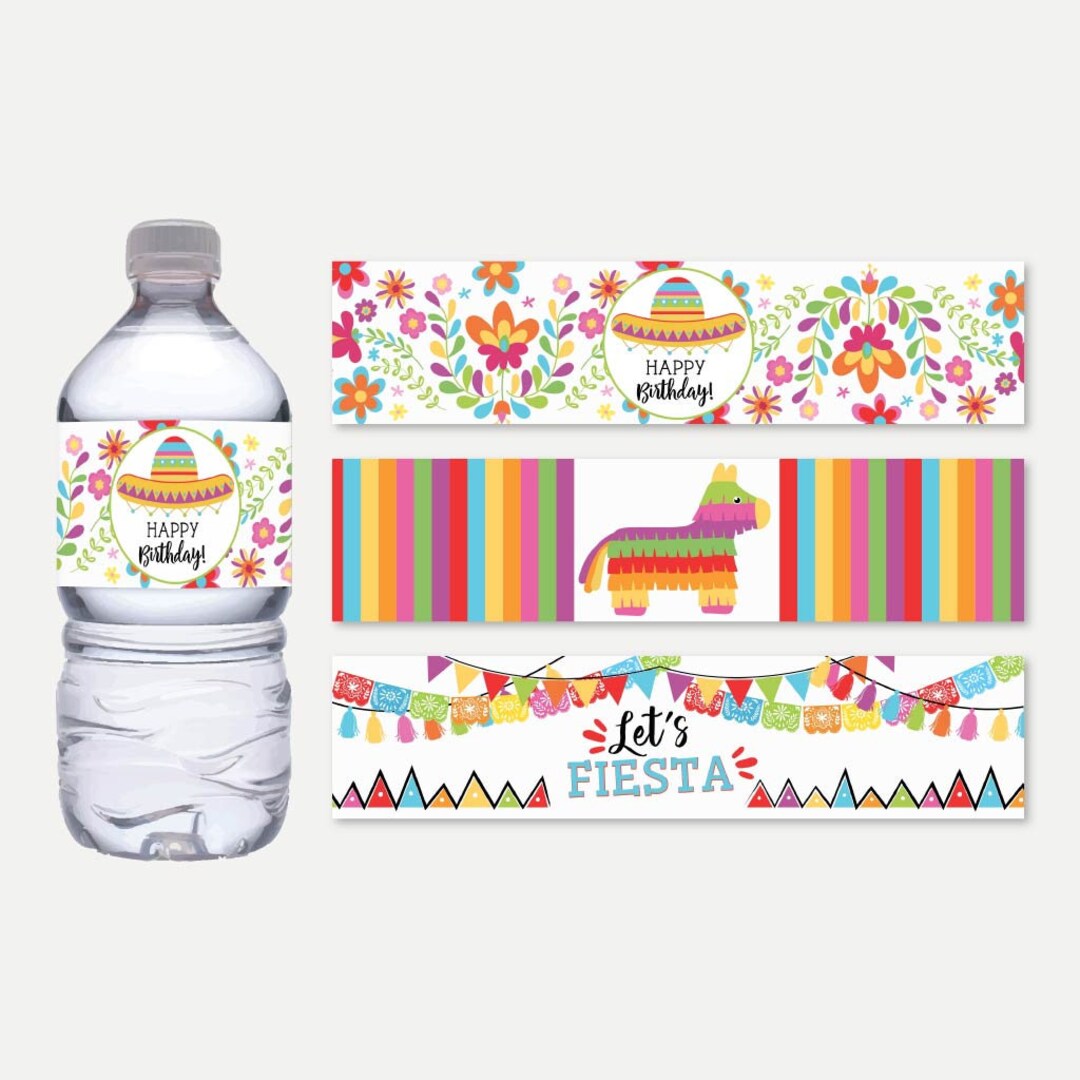 Fiesta Water Bottle Labels Template, Bottle Wrapper Label, Bottle Wraps ...