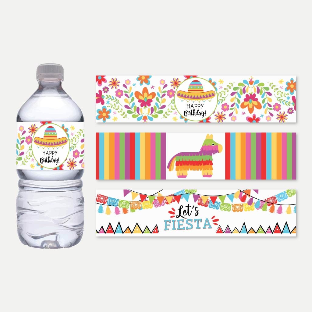Fiesta Water Bottle Labels Template, Bottle Wrapper Label, Bottle Wraps ...