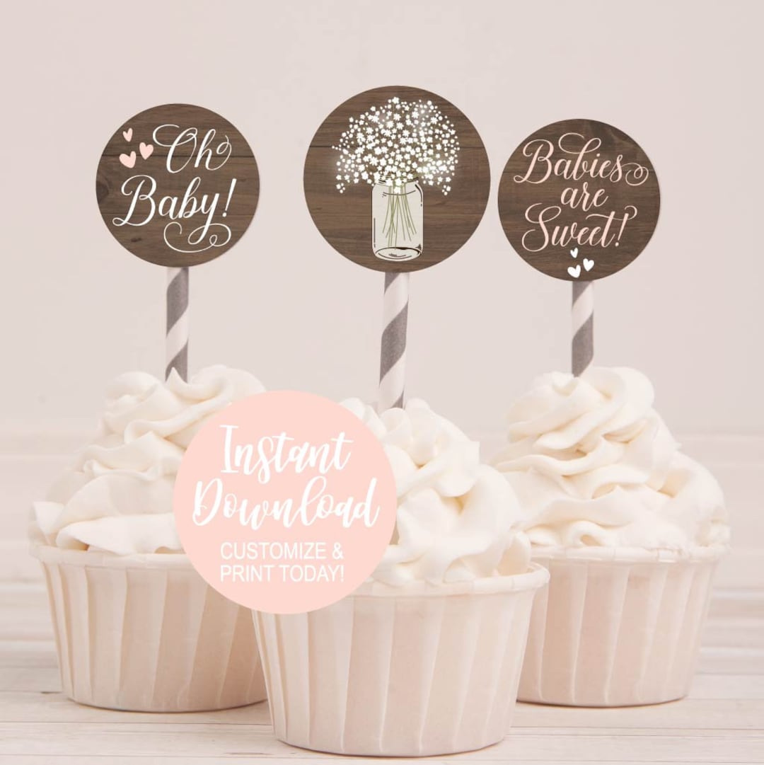Baby Shower Cake Topper, Baby Shower Cupcake Topper Girl, Baby Shower ...