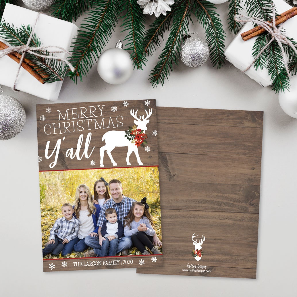 Merry Christmas Y'all Deer Christmas Card Template - Etsy