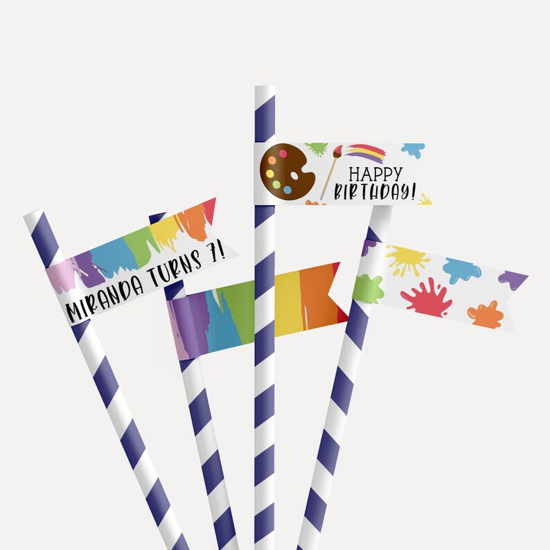 Art Kids Party Straw Flags Template Printable Straw Flag - Etsy