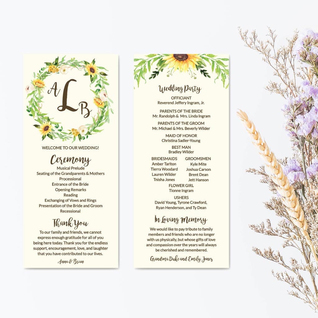 Cream Sunflower Wedding Program Wedding Programs Designs | Etsy