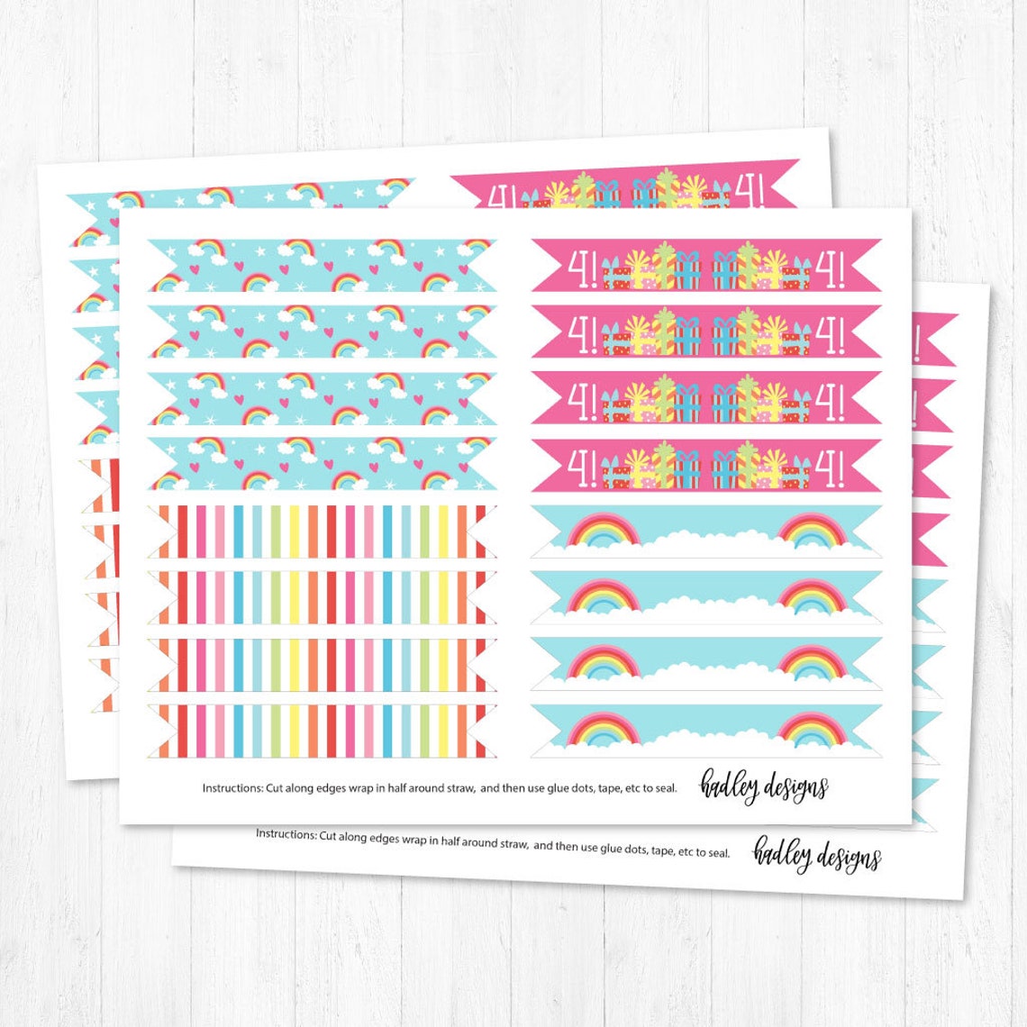 Rainbow Kids Party Straw Flags Template Printable Straw - Etsy
