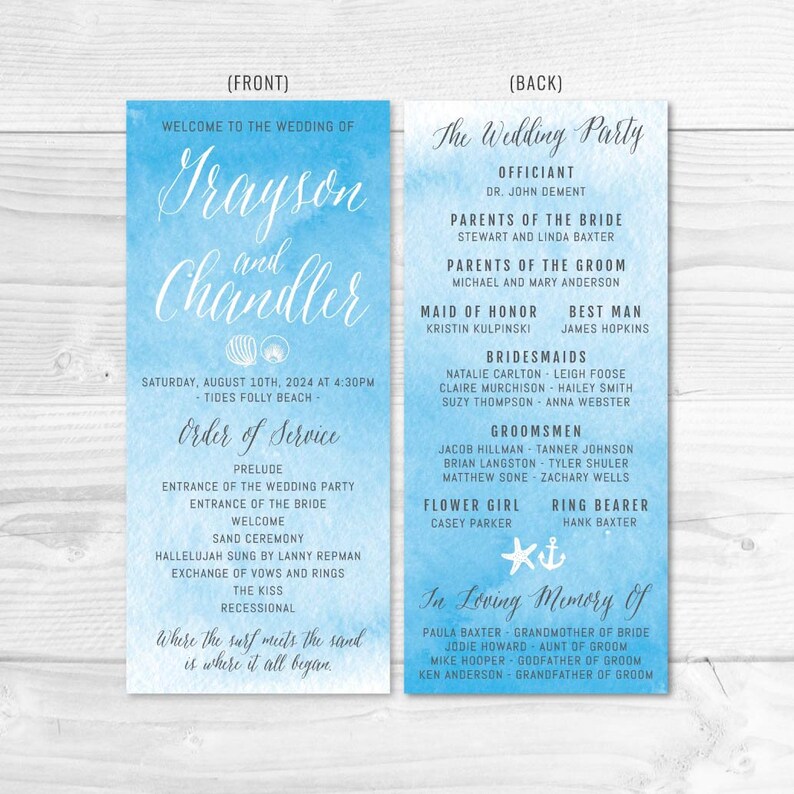 Beach Wave Wedding Program Template Programs Designs - Etsy