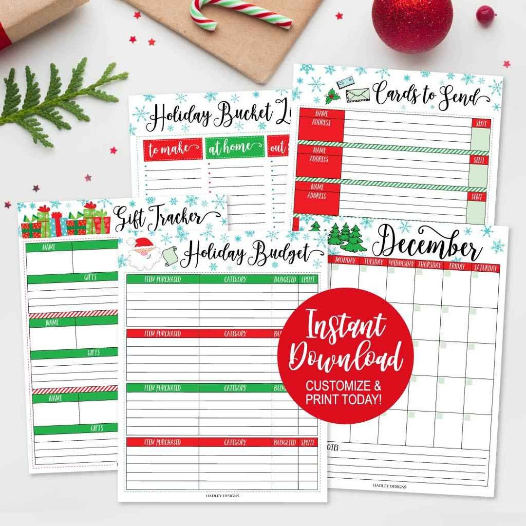 Holiday Planner Template -printable Gift Tracker, 2018 Christmas ...