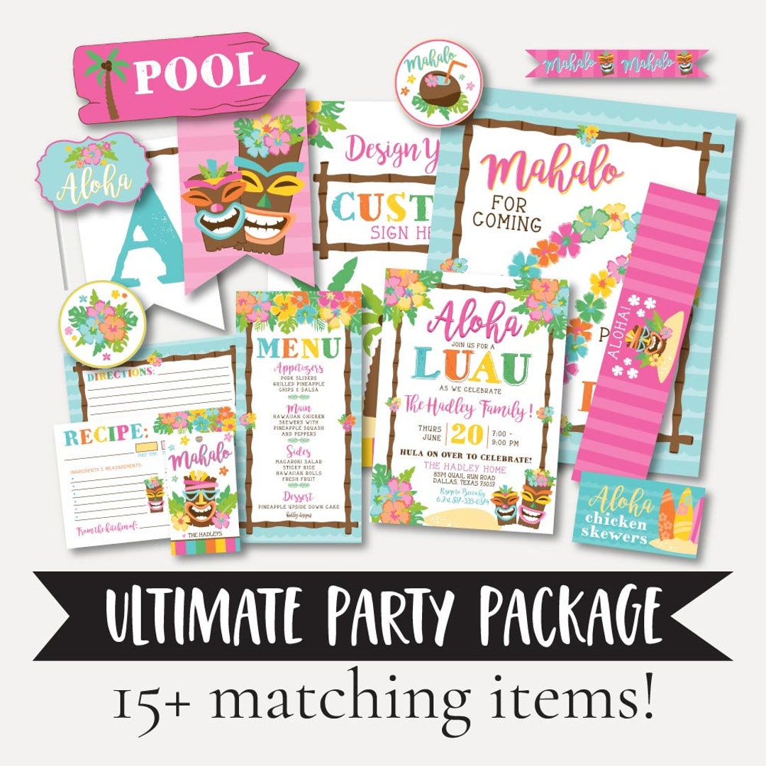 Luau Party Complete Package Templates Luau Printables Luau - Etsy