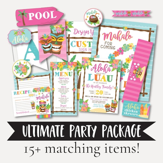 Luau Party Complete Package Templates Luau Printables Luau | Etsy