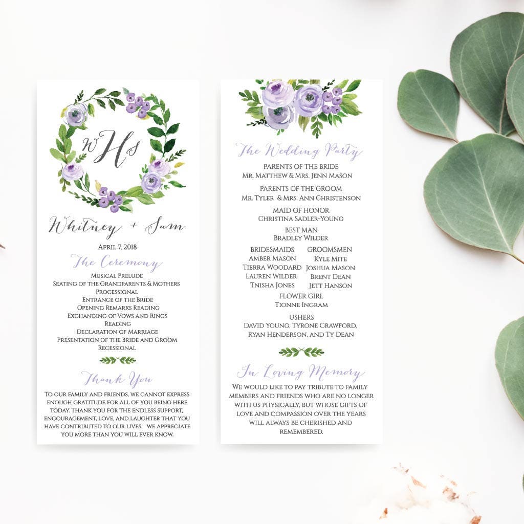 DIY Printable Wedding Programs Templates Wedding Program | Etsy