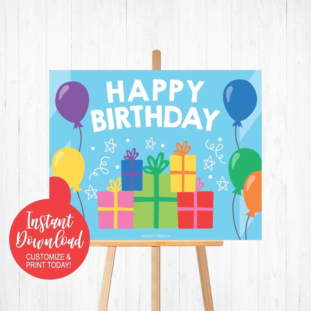 Happy Birthday Sign Printable Colorful Birthday Poster - Etsy