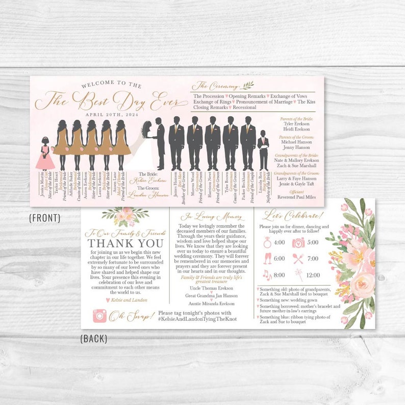 Elegant Pink Gold Floral Wedding Program Template Programs - Etsy