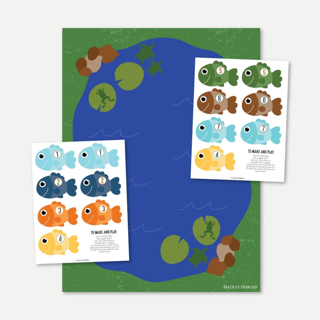 Magnetic Fishing Game for Kids Printable, Colorful Fish Pond Template ...