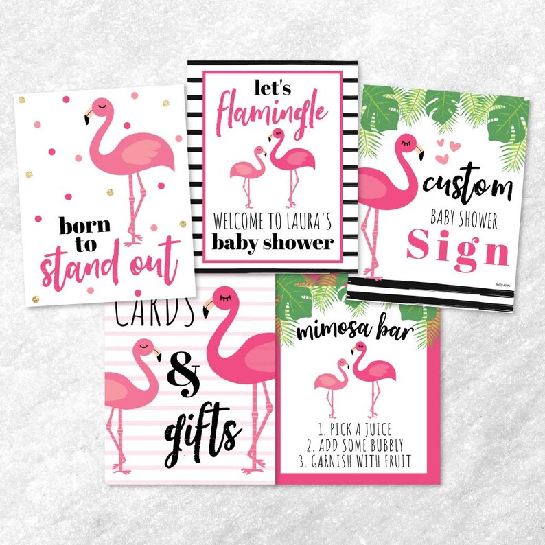 Flamingo Baby Shower Signs Set Template Baby Shower Sign - Etsy