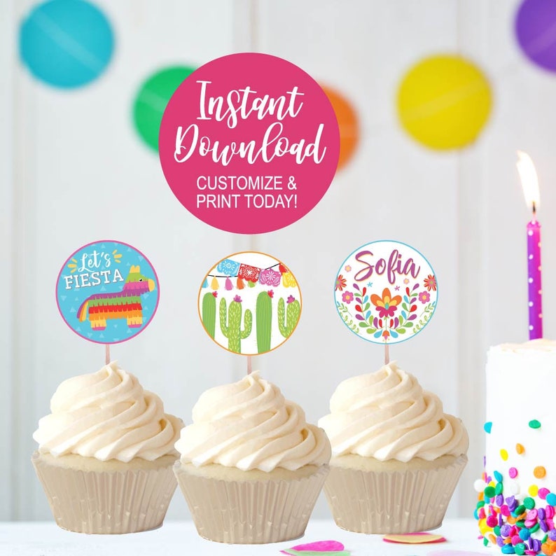 Party Toppers Fiesta Birthday Party Printable Toppers | Etsy