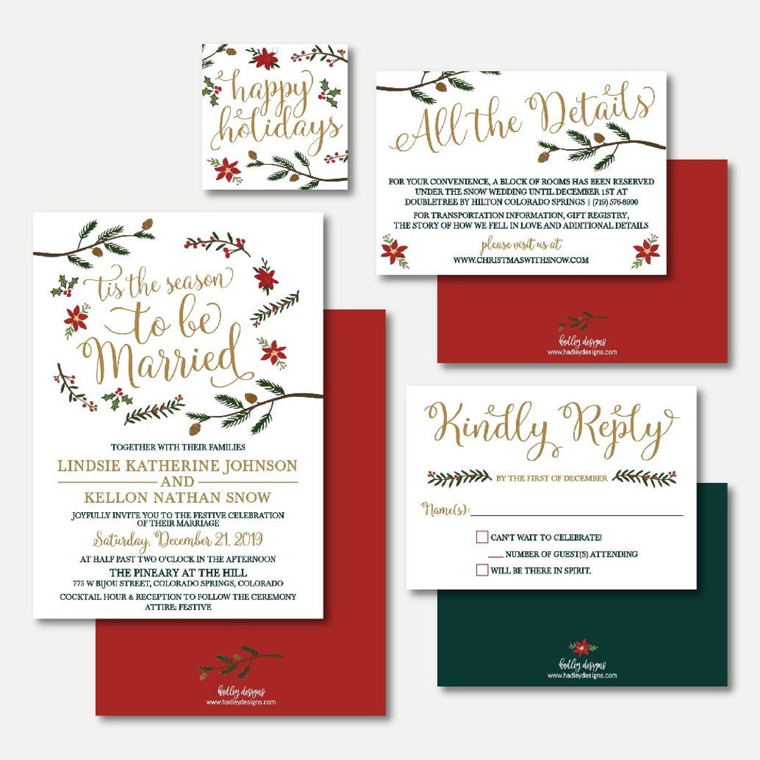 Holiday Wedding Invitation Template - Winter Rustic Printable Invite ...