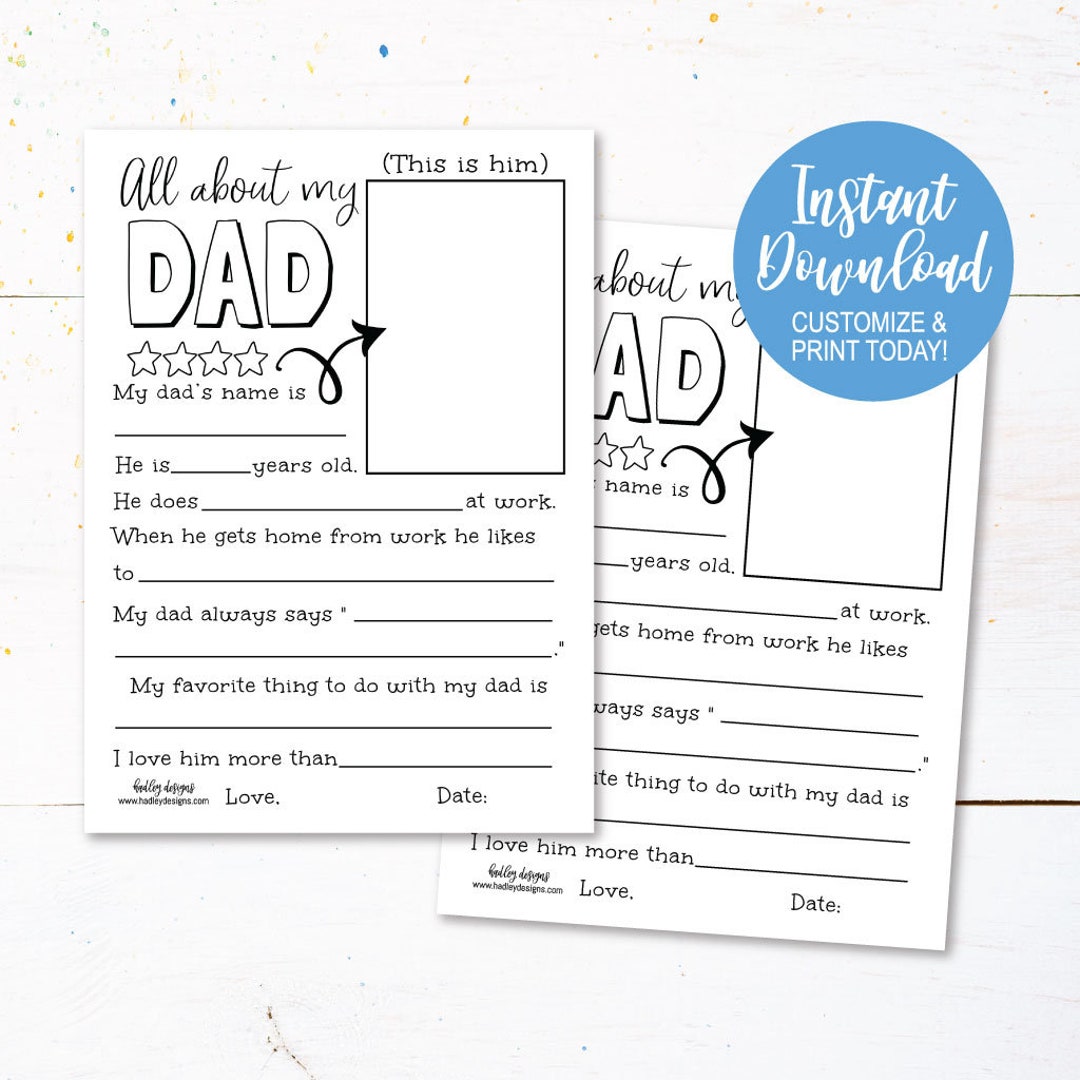 Father's Day Survey, Dad Question Greeting Card, Father's Day Note ...