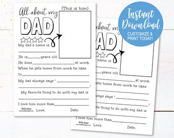 All About Dad Questionnaire Card Father's Day Gift - Etsy