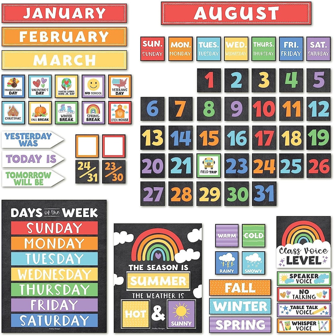 Colorful Classroom Calendar Set Bulletin Board Sets for Teachers ...