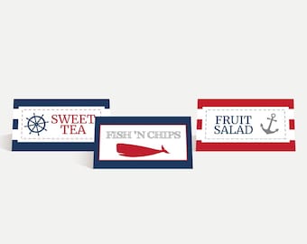 Paper & Party Supplies Navy and White Nautical Food Labels 12 Pink etna ...