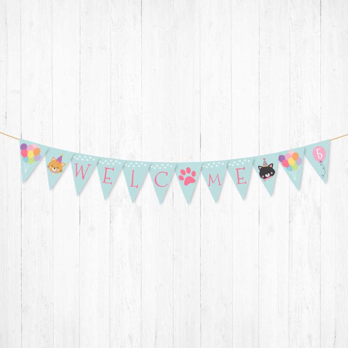 Cat Kids Party Banner Template Printable Banner Template - Etsy