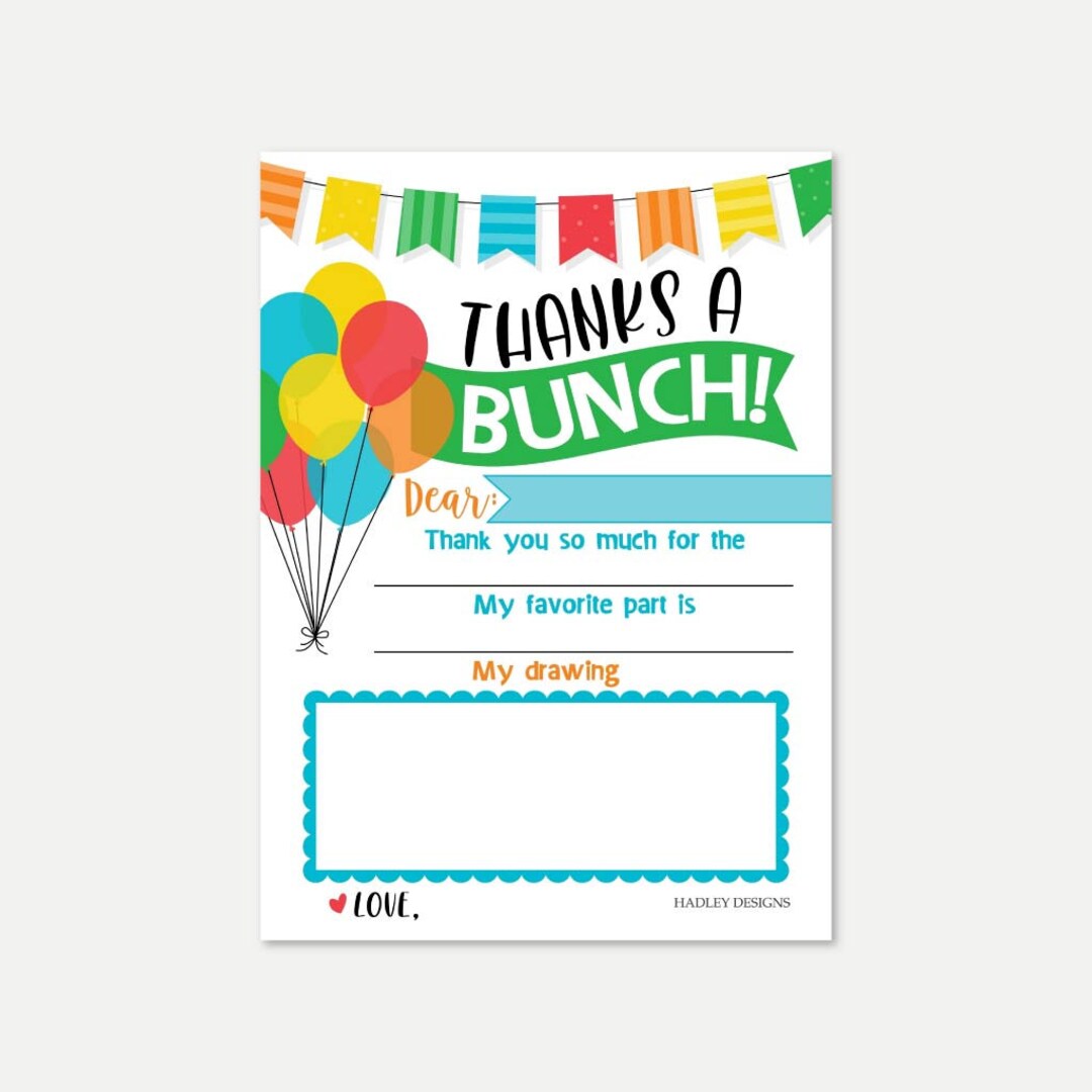 Birthday Thank You Card Printable, Fill in the Blank Note Cards for ...