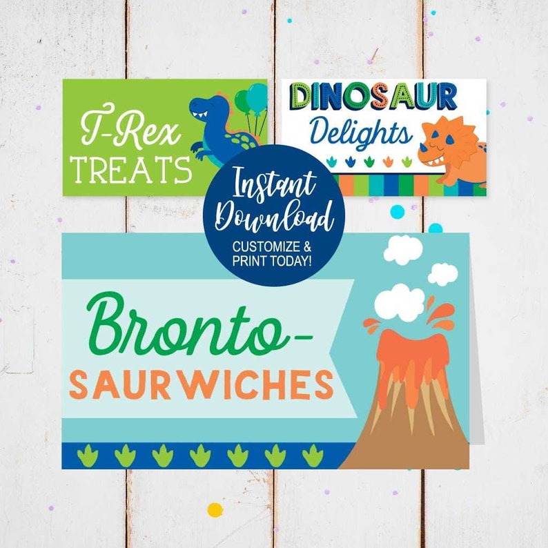 Printable Place Card Template, Dinosaur Food Tags, Printable Food Tent ...