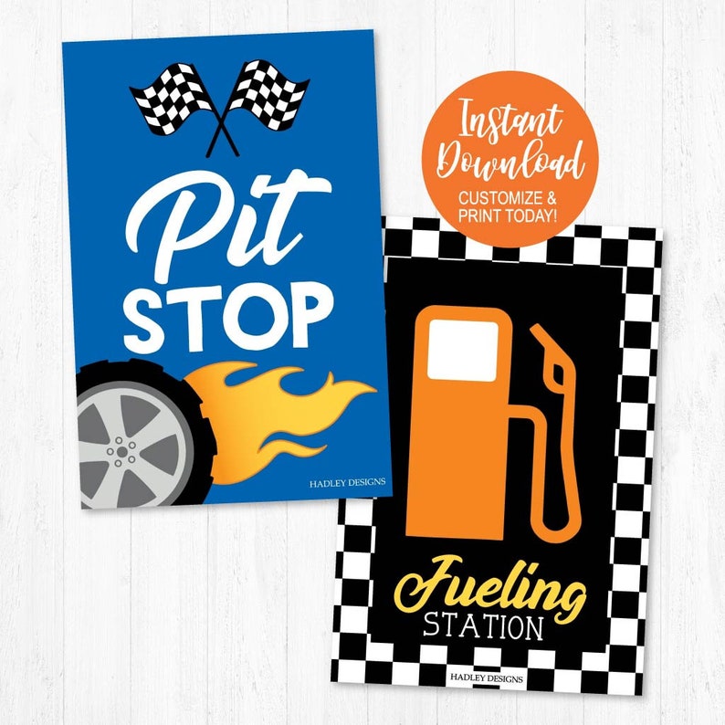 Race Car Party Sign Printable Cars Fueling Station Sign & Pit | Etsy