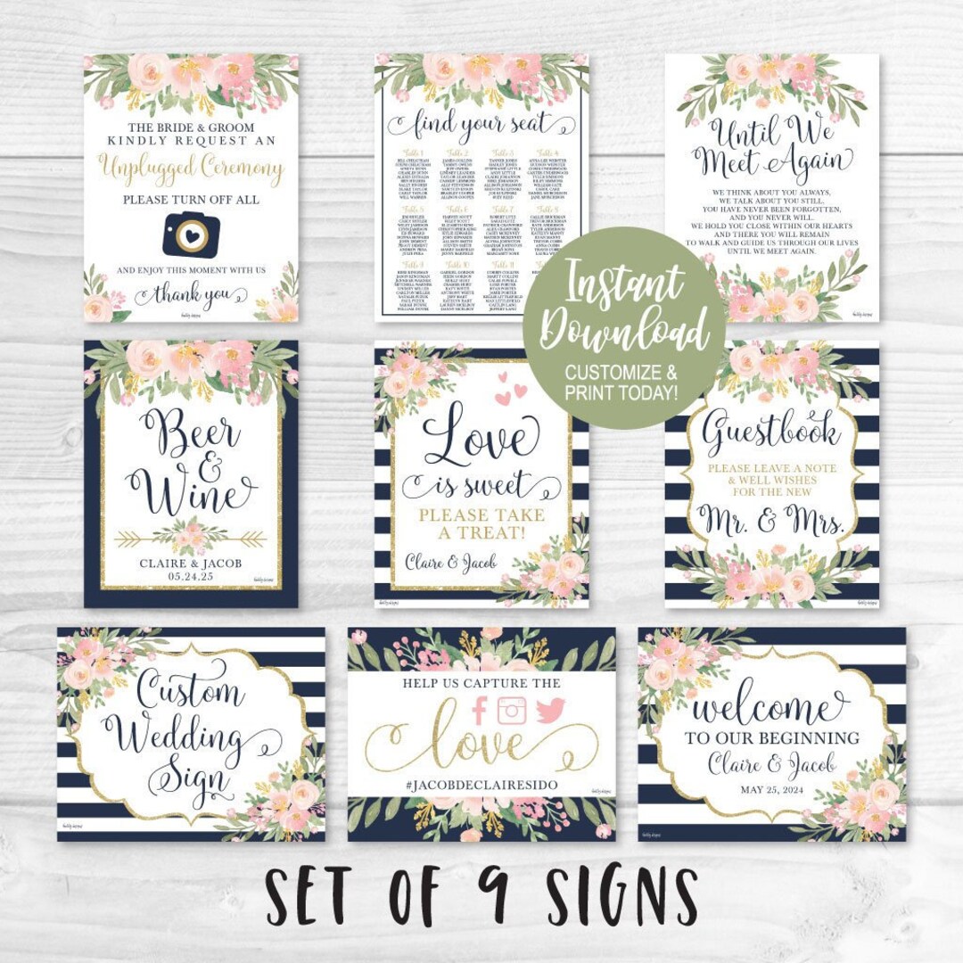 Wedding Signs Printable Bundle, Printable Wedding Sign Templates, Cheap ...