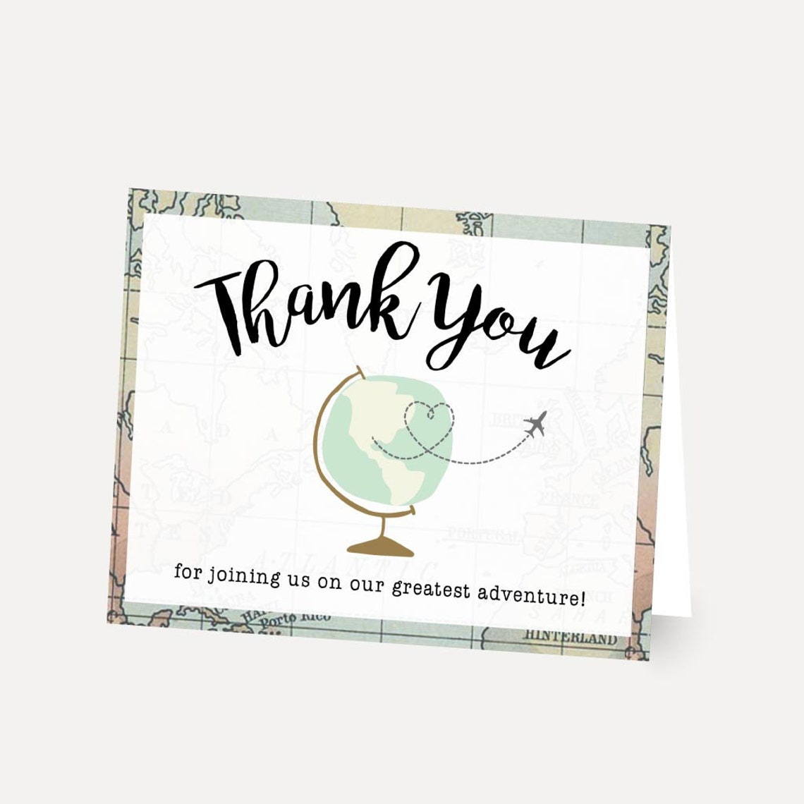 Map Globe Travel Thank You Card Printable, Thank You Cards Baby Shower ...