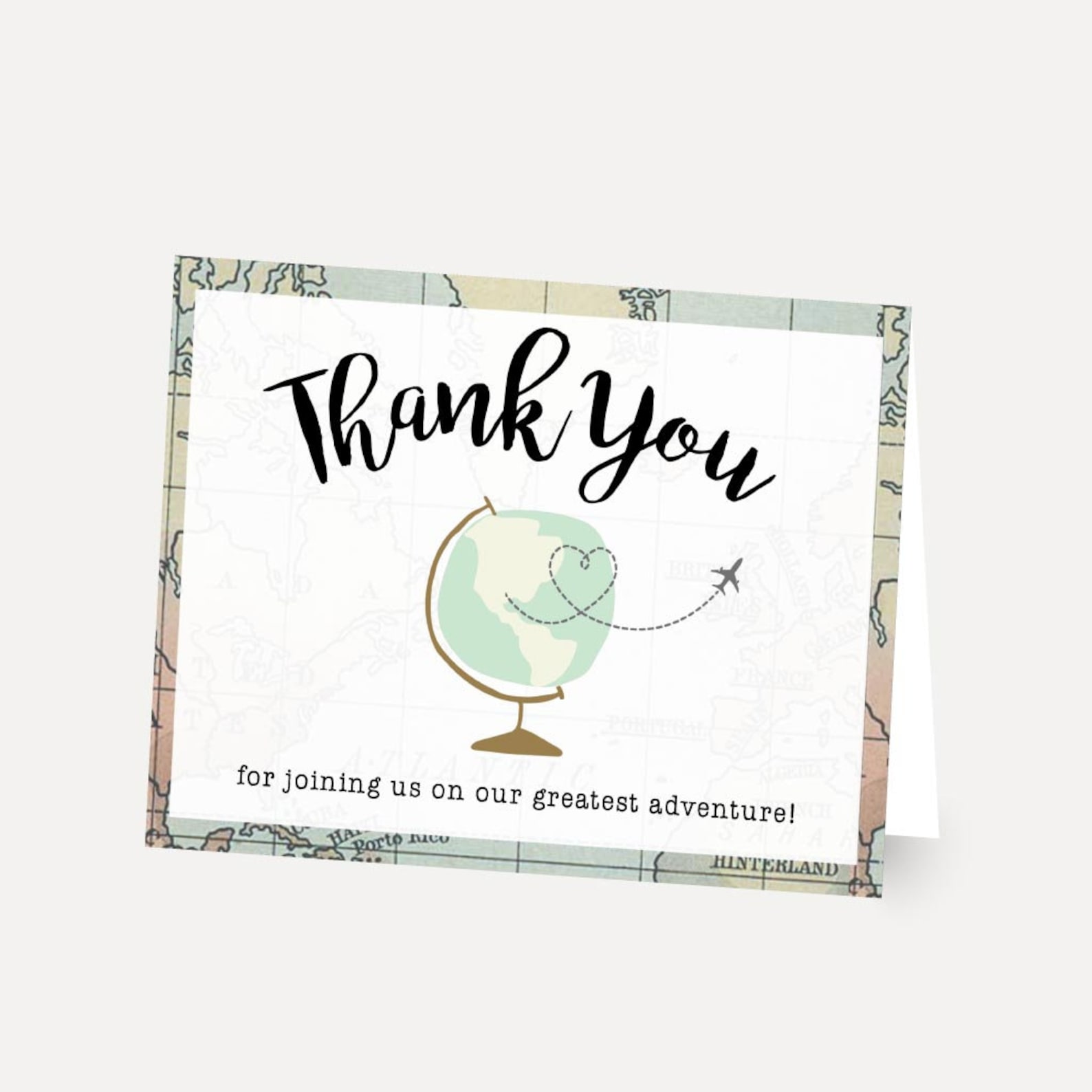 Map Globe Travel Thank You Card Printable, Thank You Cards Baby Shower ...