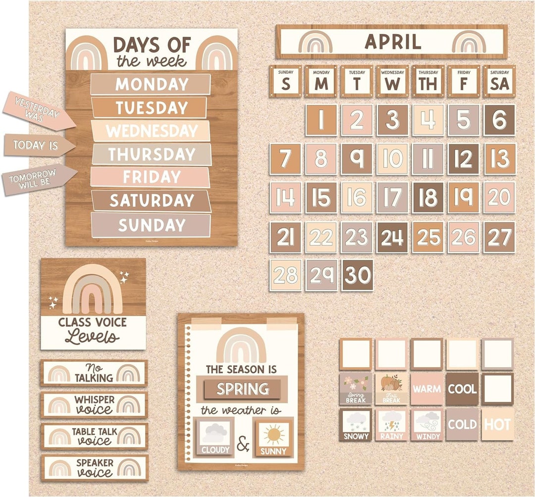 Boho Classroom Calendar Set Bulletin Board - Bulletin Board Calendar ...
