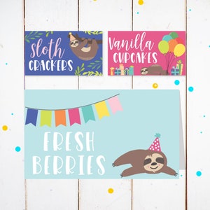 Sloth Kids Party Food Tent Cards Template -editable Food Tent Card ...