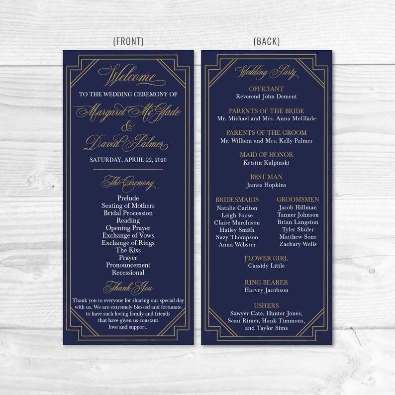 Gatsby Navy Wedding Program Template Programs Designs - Etsy