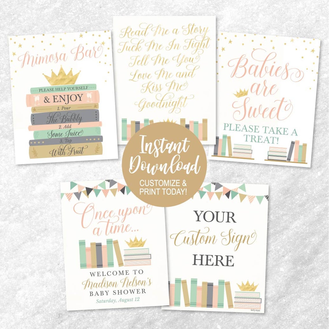 Book Themed Baby Shower Sign Set Templates - Baby Shower Sign, Baby ...